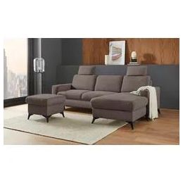 Ecksofa Places of Style "Lolland L-Form" Sofas Gr. B/H/T: 250cm x 88cm x 162cm, Struktur flausch, Recamiere rechts, mit Bettfunktion und Bettkasten, grau (taupe) Wahlweise mit Bettfunktion und Bettkasten, Federkern