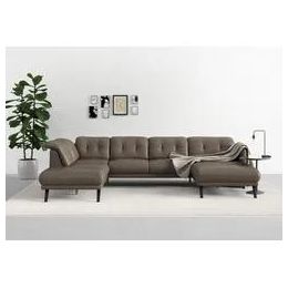 Sit & More Wohnlandschaft SIT&MORE "Scandia U-Form" Sofas Gr. B/H/T: 335 cm x 82 cm x 214 cm, Microfaser, Ottomane links, Ohne Kopfteilverstellung-Ohne Armteilfunktion-Mit schwarzen matten Metallfüßen, braun Wahlweise mit Kopfteilverstellung und Armteilfunktion