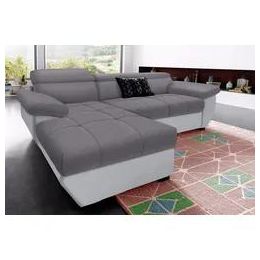 Ecksofa COTTA "Speedway L-Form" Sofas Gr. B/H/T: 265cm x 79cm x 102cm, Kunstleder SOFTLUX-Luxus-Microfaser, Recamiere links, ohne Bettfunktion-ohne Bettkasten-mit Kopfteilverstellung, grau (grau/grau) inklusive Kopfteilverstellung, wahlweise mit Bettfunktion + Bettkasten