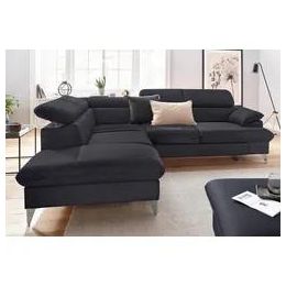 Ecksofa COTTA "Caluso L-Form" Sofas Gr. B/H/T: 256cm x 74cm x 208cm, Microfaser PRIMABELLE, Ottomane links, ohne Bettfunktion-ohne Bettkasten-mit Kopfteilverstellung, grau (lava) inklusive Kopfteilverstellung, wahlweise mit Bettfunktion