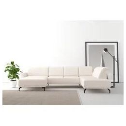 Sit & More Wohnlandschaft SIT & MORE "Bailando U-Form" Sofas Gr. B/H/T: 337cm x 84cm x 205cm, Luxus-Microfaser ALTARA NUBUCK, Ottomane rechts, mit Kopfteilverstellung, beige (creme) wahlweise mit Kopfteilverstellung und Vorziehsitz, motorisch