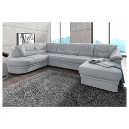 Sit & More Wohnlandschaft SIT & MORE "Savoni U-Form" Sofas Gr. B/H/T: 334cm x 90cm x 206cm, Struktur, Recamiere rechts, mit Bettfunktion, grau (hellgrau) wahlweise mit Bettfunktion