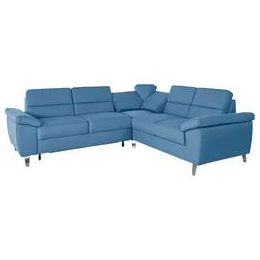 Sit & More Ecksofa SIT & MORE "Sorano L-Form" Sofas Gr. B/H/T: 249cm x 88cm x 229cm, Flachgewebe, langer Schenkel links, mit Bettfunktion-mit Bettkasten, blau (pacific) wahlweise mit Bett- und Relaxfunktion, inkl. Bettkasten