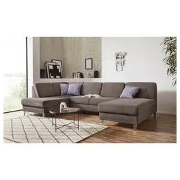 Sit & More Wohnlandschaft SIT & MORE "Clio U-Form" Sofas Gr. B/H/T: 319cm x 89cm x 190cm, Luxus-Microfaser Paris, Ottomane links, mit Bettfunktion-mit Bettkasten, grau (taupe) wahlweise mit Bettfunktion und Bettkasten, inklusive Federkern