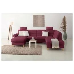 Wohnlandschaft Home Affaire "Westerland U-Form" Sofas Gr. B/H/T: 303 cm x 90 cm x 213 cm, Luxus-Microfaser ALTARA NUBUCK, Ottomane rechts, mit Bettfunktion, Stauraum und Armlehnfunktion, rot (bordeaux) Federkern, wahlweise Bettfunktion, Stauraum und Armlehn-Verstellung