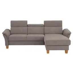 Ecksofa Home Affaire "Conville L-Form" Sofas Gr. B/H/T: 256cm x 84cm x 167cm, Webstoff, Recamiere rechts, inkl.Kopfteilverstellung, mit Bettfunktion und Bettkasten, braun (latte) Federkern, wahlweise mit Bettfunktion und Bettkasten bzw. Stauraum