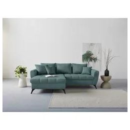 Ecksofa Inosign "Lörby L-Form" Sofas Gr. B/H/T: 246 cm x 90 cm x 170 cm, Luxus-Microfaser weich, Recamiere links, Luxus Microfaser weich, blau (petrol) auch mit Aqua clean-Bezug, feine Steppung im Sitzbereich, lose Kissen