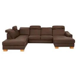 Wohnlandschaft Home Affaire "Dundee U-Form", braun (schokobraun), B:338cm H:86cm T:219cm, Luxus-Microfaser Lederoptik (100% Polyester), Sofas, wahlweise mit Kopfteilverstellung und zusätzlich mit Bettfunktion