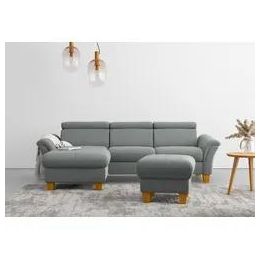 Ecksofa Home Affaire "Lindgren L-Form" Sofas Gr. B/H/T: 258cm x 84cm x 169cm, Chenille, Recamiere links, mit Bettfunktion mit einklappbaren Rollen-mit Relaxfunktion motorisch im Recamiere-mit Kopfteilverstellung-ohne Bettkasten-mit Federkern, grau wahlweise mit Bett klappbaren Rollen, Kasten und Kopfverstellung