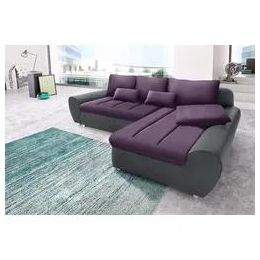 Sit & More Ecksofa SIT & MORE "Bandos L-Form" Sofas Gr. B/H/T: 269cm x 83cm x 173cm, Flachgewebe, Recamiere rechts, mit Bettfunktion, lila (anthrazit, pflaume) in 2 unterschiedlichen Größen, wahlweise mit Bettfunktion