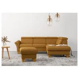 Ecksofa Home Affaire "Lindgren L-Form" Sofas Gr. B/H/T: 249 cm x 84 cm x 217 cm, Struktur, Ottomane rechts, mit Bettfunktion mit einklappbaren Rollen-mit Stauraum-mit Kopfteilverstellung-ohne TV-Funktion motorisch ohne Stauraum-ohne Federkern, gelb (mustard) wahlweise mit TV-Funktion, Stauraum und Kopfteilverstellung