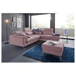 Sit & More Ecksofa SIT & MORE "Percy L-Form" Sofas Gr. B/T: 270cm x 235cm, Feinstruktur, Ottomane rechts, mit Kopfteilverstellung-mit satiniertem Nickelfuß, rosa (altrosa) 15 cm Fußhöhe, Sitztiefenverstellung, wahlweise in 2 Fußfarben