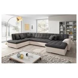 Wohnlandschaft Trendmanufaktur "Rave II, toller Sitzkomfort, auswendige Detailverarbeitung" Sofas Gr. B/H/T: 323cm x 77cm x 202cm, Struktur fein, Recamiere rechts, ohne Bettfunktion, beige (creme/dunkelgrau) wahlweise mit Bettfunktion, U-Form