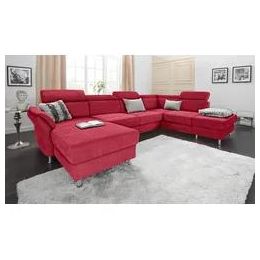 Sit & More Wohnlandschaft SIT & MORE "Avignon U-Form" Sofas Gr. B/H/T: 331cm x 97cm x 228cm, Flachgewebe, Recamiere links, mit Kopfteilverstellung, rot wahlweise mit Bettfunktion und Stauraum, inklusive Kopfteilverstellung