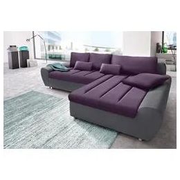 Sit & More Ecksofa SIT & MORE "Bandos L-Form" Sofas Gr. B/H/T: 289cm x 83cm x 173cm, Flachgewebe, Recamiere rechts, mit Bettfunktion, lila (anthrazit, pflaume) in 2 unterschiedlichen Größen, wahlweise mit Bettfunktion