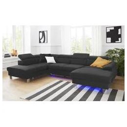 Wohnlandschaft COTTA "Komaris U-Form" Sofas Gr. B: 320 cm, Kunstleder SOFTLUX, Ottomane links, ohne Bettfunktion-ohne Bettkasten-ohne RGB-LED-Beleuchtung-mit Kopfteilverstellung, schwarz (black) inklusive Kopfteilverstellung, wahlweise mit Bettfunktion und RGB-LED