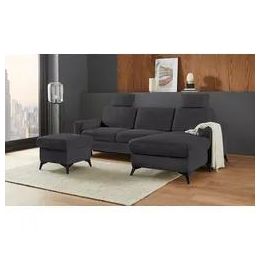 Ecksofa Places of Style "Lolland L-Form" Sofas Gr. B/H/T: 250cm x 88cm x 162cm, Struktur flausch, Recamiere rechts, ohne Bettfunktion und Bettkasten, schwarz Wahlweise mit Bettfunktion und Bettkasten, Federkern