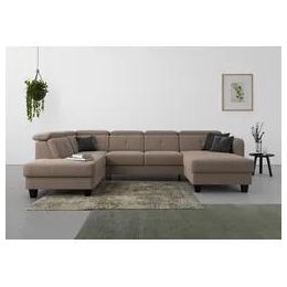 Sit & More Wohnlandschaft SIT&MORE "Belluci U-Form" Sofas Gr. B/H/T: 321 cm x 85 cm x 195 cm, Struktur weich, Recamiere rechts, mit Bettfunktion-mit Bettkasten, grau (taupe) Kopfteilverstellung und Federkern, wahlweise mit Bettfunktion