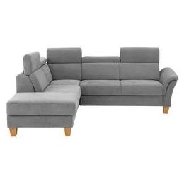 Ecksofa Home Affaire "Conville L-Form" Sofas Gr. B/H/T: 247cm x 84cm x 217cm, Webstoff, Ottomane links, inkl.Kopfteilverstellung, ohne Bettfunktion und Stauraum, grau Federkern, wahlweise mit Bettfunktion und Bettkasten bzw. Stauraum