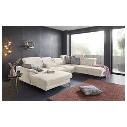 Sit & More Wohnlandschaft SIT & MORE "Percy U-Form" Sofas Gr. B/T: 343cm x 235cm, Luxus-Microfaser Paris, Recamiere links, mit Kopfteilverstellung-mit schwarzem Nickelfuß, beige (creme) 15 cm Fußhöhe, Sitztiefenverstellung, wahlweise in 2 Fußfarben