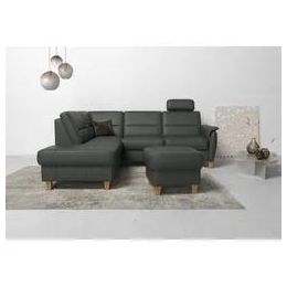 Ecksofa Home Affaire "Palmera L-Form" Sofas Gr. B/H/T: 236cm x 89cm x 212cm, NaturLEDER, Ottomane links, ohne Bettfunktion-ohne Bettkasten-Rücken mit Leder bezogen, grau (anthrazit) Federkern, wahlweise mit Bettfunktion und mitohne Stauraum