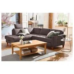 Ecksofa Home Affaire "Earl L-Form", braun, B:233cm H:80cm T:196cm, Luxus-Microfaser in Lederoptik (100% Polyester), Struktur fein (100% Polyester), Luxus-Microfaser ALTARA NUBUCK (100% Polyester), Sofas, wahlweise auch mit Bettfunktion oder Bettfunktion mit Bettkasten