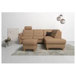 Ecksofa Home Affaire "Palmera L-Form" Sofas Gr. B/H/T: 236cm x 89cm x 212cm, Material, Ottomane rechts, ohne Bettfunktion-ohne Bettkasten, braun (cappuccino) Federkern, wahlweise mit Bettfunktion und mitohne Stauraum