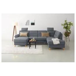 Wohnlandschaft Home Affaire "Westerland U-Form" Sofas Gr. B/H/T: 303 cm x 90 cm x 213 cm, Struktur, Ottomane rechts, mit Bettfunktion, Stauraum und Armlehnfunktion, grau (anthrazit) Federkern, wahlweise Bettfunktion, Stauraum und Armlehn-Verstellung