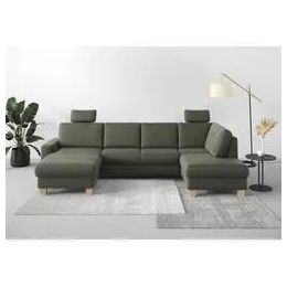 Wohnlandschaft Home Affaire "Summer U-Form" Sofas Gr. B/H/T: 314 cm x 91 cm x 170 cm, Feincord, Recamiere links, ohne Bettfunktion-ohne Bettkasten-mit Federkern, grün (olive) mit oder ohne Bettfunktion und Bettkasten, Cord-Bezug