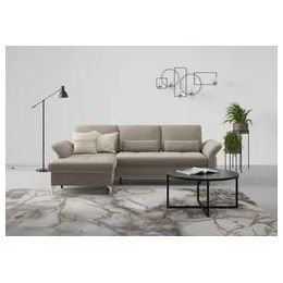 Ecksofa Inosign "Palm Beach L-Form" Sofas Gr. B/H/T: 275 cm x 89 cm x 175 cm, Chenille-Optik, mega-Recamiere links, mit Sitztiefenverstellung-mit Bettfunktion-mit Bettkasten-mit Armteilverstellung, braun (latte) Federkern, mit Sitztiefenverstellung, wahlweise Bettfunktion