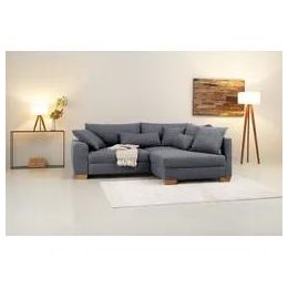 Ecksofa Home Affaire "Helena II, L-Form" Sofas Gr. B/H/T: 227 cm x 77 cm x 190 cm, Struktur grob, Ottomane rechts, mit Bettfunktion, schwarz Mit Federkern, wahlweise mit Bett und Taschenfederkern