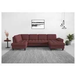 Sit & More Wohnlandschaft SIT & MORE "Westham U-Form" Sofas Gr. B/H/T: 338 cm x 88 cm x 172 cm, Struktur weich, Ottomane links, mit Federkern-ohne Bettfunktion-ohne Armteilverstellung-ohne Sitztiefenverstellung-ohne Bettkasten, lila (chianti) wahlweise mit Bettfunktion, Bettkasten, Sitztiefenverstellung