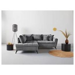 Ecksofa Inosign "Lörby L-Form" Sofas Gr. B/H/T: 224 cm x 90 cm x 191 cm, Feincord, Ottomane links, Feincord, grau (anthrazit) auch mit Aqua clean-Bezug, feine Steppung im Sitzbereich, lose Kissen