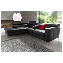 Ecksofa COTTA "Sammy L-Form" Sofas Gr. B/H/T: 239cm x 74cm x 207cm, NaturLEDER-Kunstleder, Ottomane links, ohne Bettfunktion-mit Kopfteilverstellung, schwarz inklusive Kopfstützen-Höhenverstellung, wahlweise mit Bettfunktion