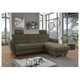 Ecksofa Home Affaire "Palmera L-Form" Sofas Gr. B/H/T: 244 cm x 89 cm x 163 cm, Struktur weich, Recamiere rechts, mit Bettfunktion-ohne Bettkasten, grün (oliv) Federkern, wahlweise mit Bettfunktion und mitohne Bettkasten