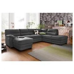 Wohnlandschaft COTTA "Royale U-Form" Sofas Gr. B/H/T: 316cm x 90cm x 93cm, NaturLEDER, Ottomane rechts, ohne Bettfunktion, schwarz wahlweise mit Bettfunktion