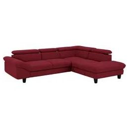 Ecksofa Home Affaire "Pilot L-Form" Sofas Gr. B/H/T: 266cm x 73cm x 108cm, Struktur, Ottomane rechts, mit Kopfteilverstellung-mit Bettfunktion-mit Bettkasten, rot (dunkelrot)