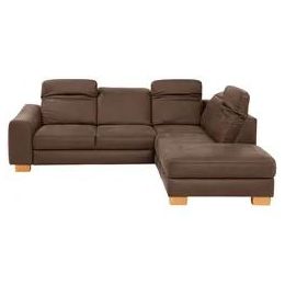 Ecksofa Home Affaire "Dundee L-Form" Sofas Gr. B/H/T: 263cm x 86cm x 219cm, Luxus-Microfaser in Lederoptik, Ottomane rechts, ohne Bettfunktion-ohne Stauraum-ohne Kopfteilverstellung, braun (dunkelbraun) wahlweise mit Kopfteilverstellung und zusätzlich Bettfunktion