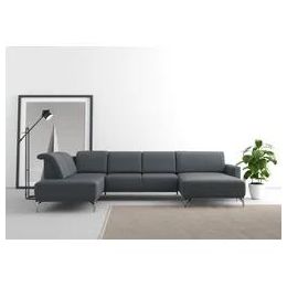 Sit & More Wohnlandschaft SIT & MORE "Bailando U-Form" Sofas Gr. B/H/T: 337cm x 84cm x 205cm, Soft clean, Ottomane links, mit Kopfteilverstellung, grau (dunkelgrau) wahlweise mit Kopfteilverstellung und Vorziehsitz, motorisch