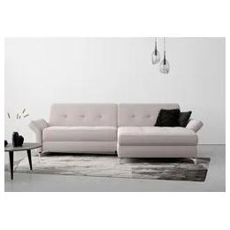 Ecksofa Inosign "Maredo L-Form" Sofas Gr. B/H/T: 284cm x 89cm x 179cm, Samtoptik, mega-Recamiere rechts, mit Kopfteilverstellung, mit Armteilfunktion, mit Vorziehsitz motorisch und mit Bettkasten, beige (sand) Federkern, wahlweise auch mit Kopfteil- und Armlehnverstellung