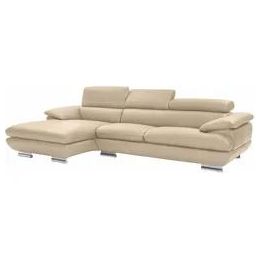 Ecksofa Calia italia "Magic, ein italienisches Sofa zum Träumen, erstklassiger Sitzkomfort" Sofas Gr. B/H/T: 282cm x 75cm x 162cm, Leder BULL, Recamiere links, beige mit verstellbaren Kopfteilen, in 2 Lederqualitäten