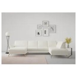 Sit & More Wohnlandschaft SIT & MORE "Fashion U-Form" Sofas Gr. B/H/T: 338cm x 84cm x 207cm, Soft clean, Ottomane rechts, mit Kopfteilverstellung, beige (creme) wahlweise mit Kopfteilverstellung, Vorziehsitz, motorisch, Nickelfüße