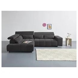 Ecksofa COTTA "Orion L-Form" Sofas Gr. B/H/T: 310cm x 70cm x 225cm, Microfaser, Ottomane links, braun (mud) mit Ottomane, inklusive verstellbarer Kopfstützen und 5 Nierenkissen