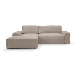 Ecksofa WERK2 "Hugo-L L-Form" Sofas Gr. B/H/T: 267cm x 85cm x 167cm, Cord, Recamiere links, Schlaffunktion und Bettkasten, grau (hellgrau/beige) Design Ecksofa in Cord mit Schlaffunktion & Bettkasten