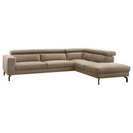 Ecksofa Places of Style "Olanta, L-Form" Sofas Gr. B/H/T: 305cm x 76cm x 233cm, Luxus-Microfaser Vintageoptik, Ottomane rechts, beige mit verstellbaren Kopfstützen