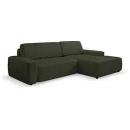 Ecksofa WERK2 "Bully L-Form" Sofas Gr. B/H/T: 264cm x 82cm x 162cm, Struktur fein + weich, Recamiere rechts, Schlaffunktion und Bettkasten, grün Curvy Trend Ecksofa mit Schlaffunktion in weichem Cord