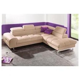 Ecksofa COTTA "Chef L-Form" Sofas Gr. B/H/T: 262 cm x 72 cm x 206 cm, NaturLEDER, Ottomane rechts, mit Kopfteilverstellung-mit Bettfunktion, braun (cappuccino) mit Kopfteilverstellung, wahlweise Bettfunktion