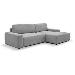 Ecksofa WERK2 "Bully L-Form" Sofas Gr. B/H/T: 264cm x 82cm x 162cm, Struktur weich, Recamiere rechts, Schlaffunktion und Bettkasten, grau (hellgrau) Curvy Trend Ecksofa mit Schlaffunktion in weichem Cord