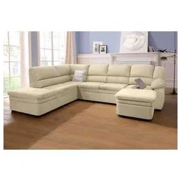 Wohnlandschaft COTTA "Casino U-Form" Sofas Gr. B/H/T: 313cm x 98cm x 95cm, Luxus-Microfaser, Ottomane links, ohne Bettfunktion, beige (natur) wahlweise mit Bettfunktion