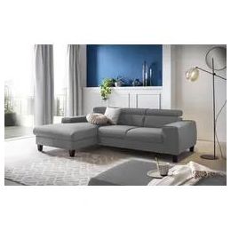 Ecksofa COTTA "Morven L-Form" Sofas Gr. B/H/T: 244cm x 72cm x 166cm, Samtvelours, Recamiere links, mit Bettfunktion-mit Bettkasten-mit Ladestation-mit Kopfteilverstellung, grau (light grey) Ecksofa Polstermöbel Sofas Inklusive Kopfteilverstellung, wahlweise mit Ladestation, Bettfunktion